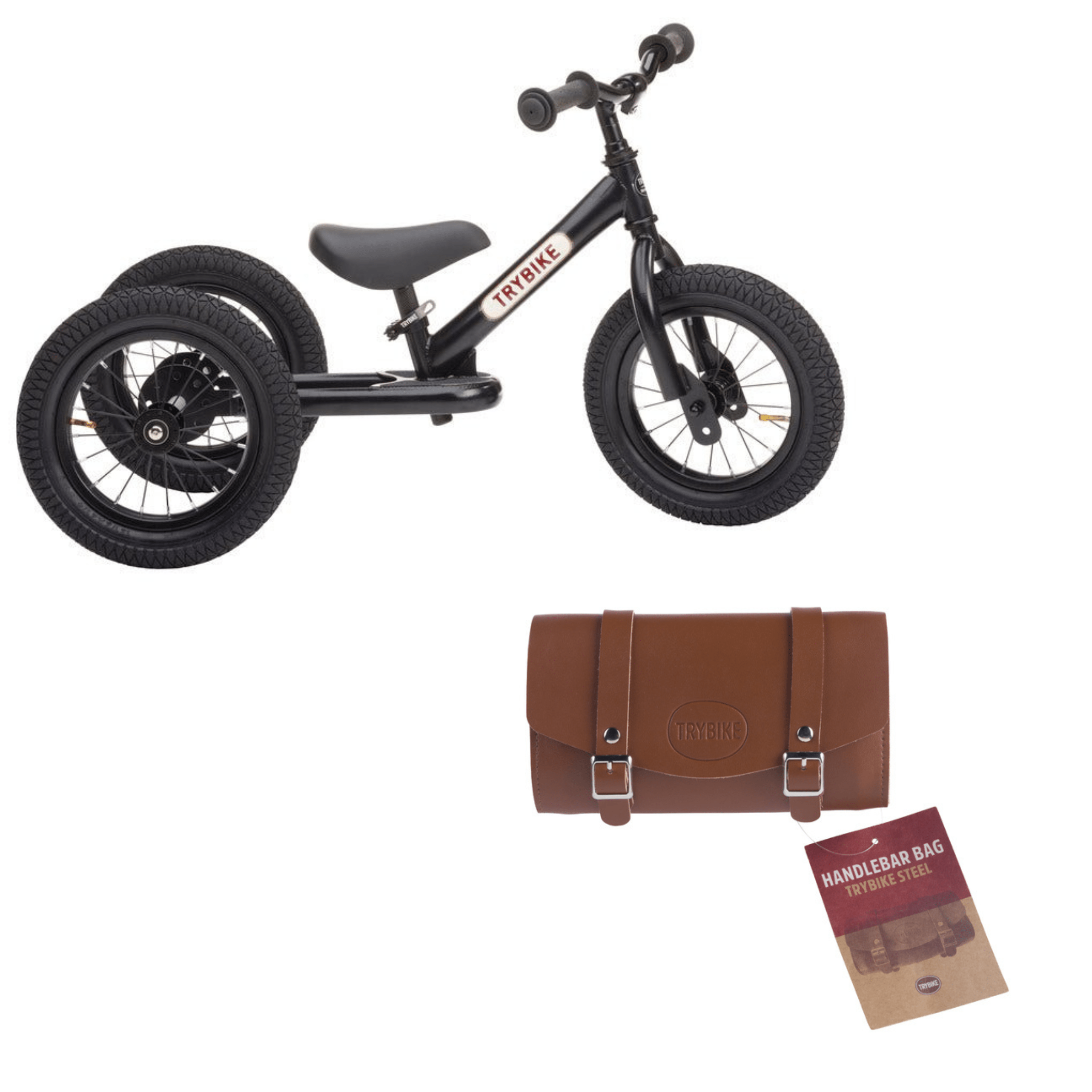 Trybike Steel 2-in-1 Tricycle & Balance Bike - Black with Handlebar Bag ...