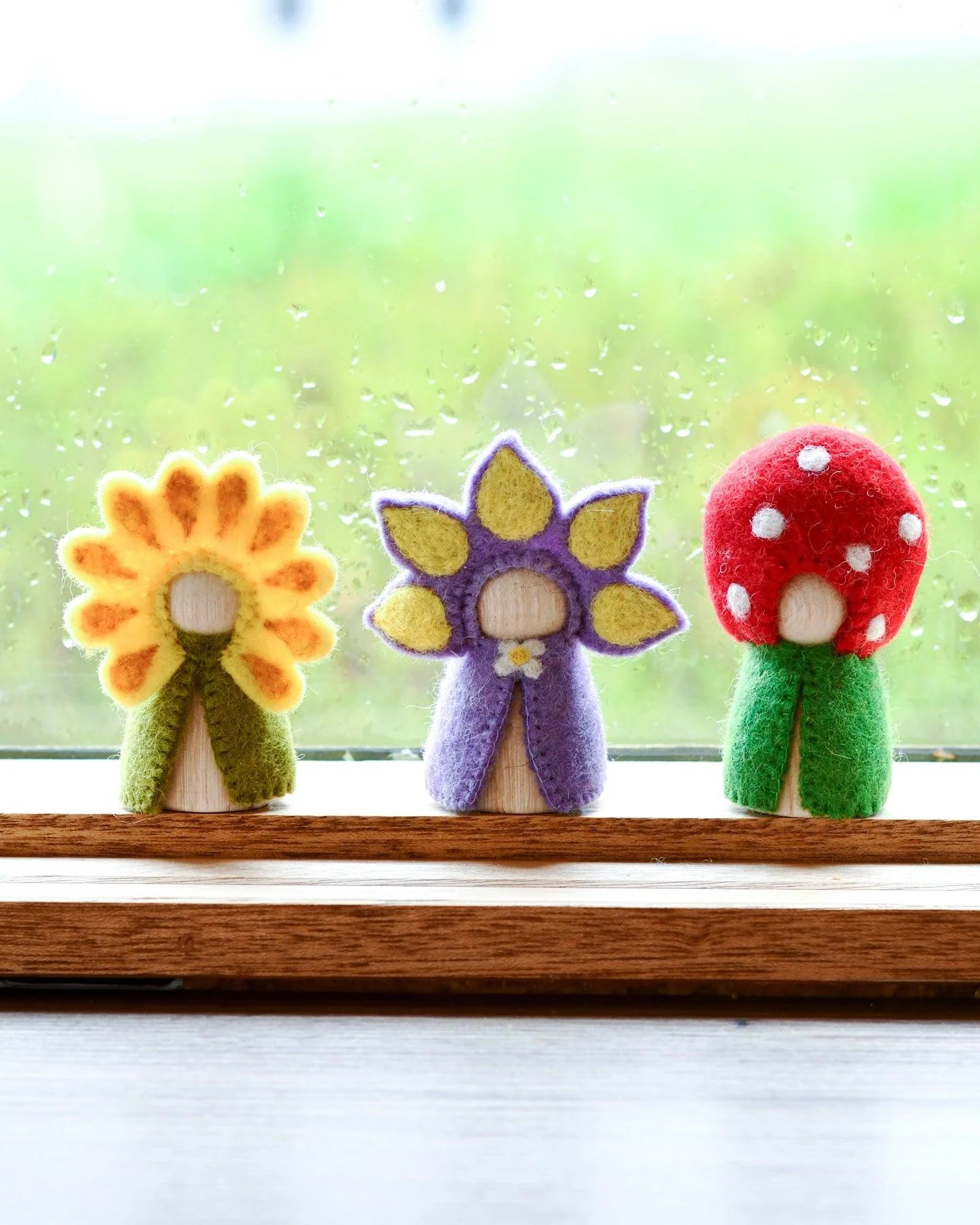 Floral Peg Doll Set - Sunflower, Iris & Toadstool by Tara Treasures ...
